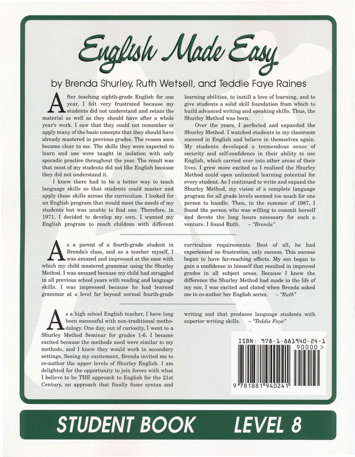 Shurley English: Level 8 Student Book (Limited Quantities - All Sales ...