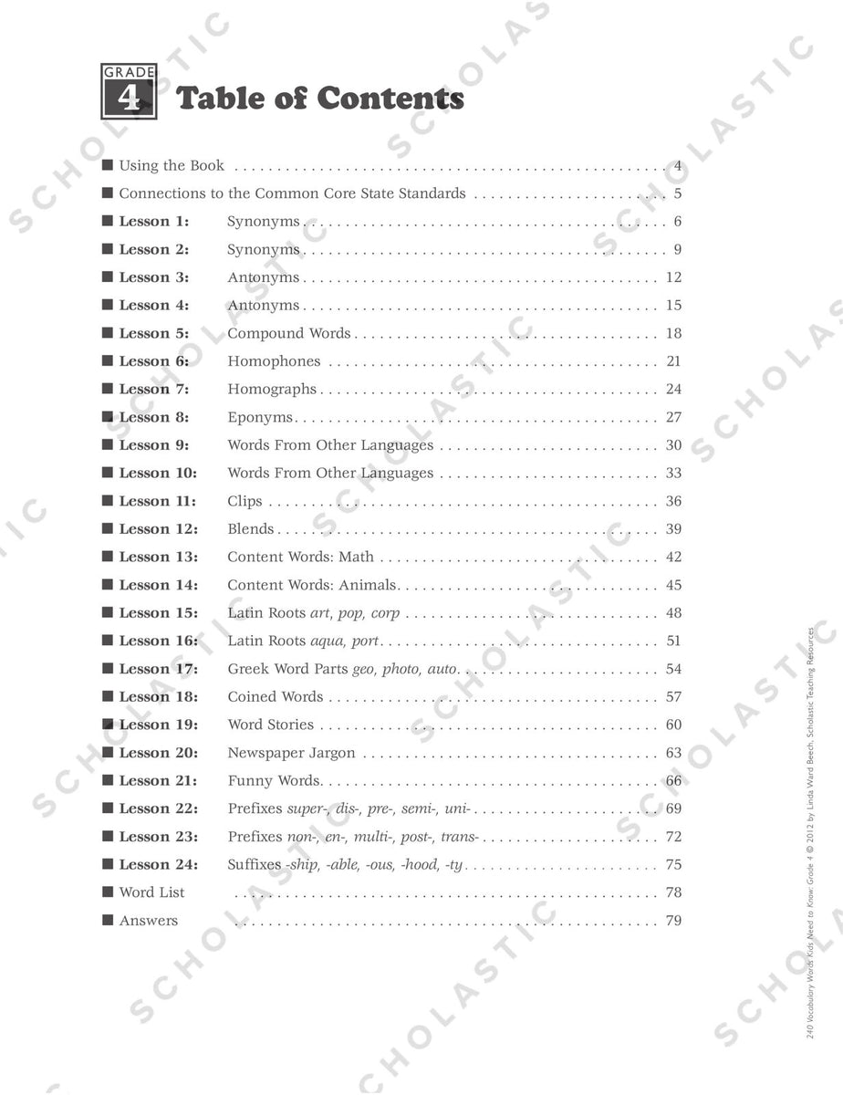 240 Vocabulary Words Kids Need to Know: Grade 4-Scholastic – A Brighter ...