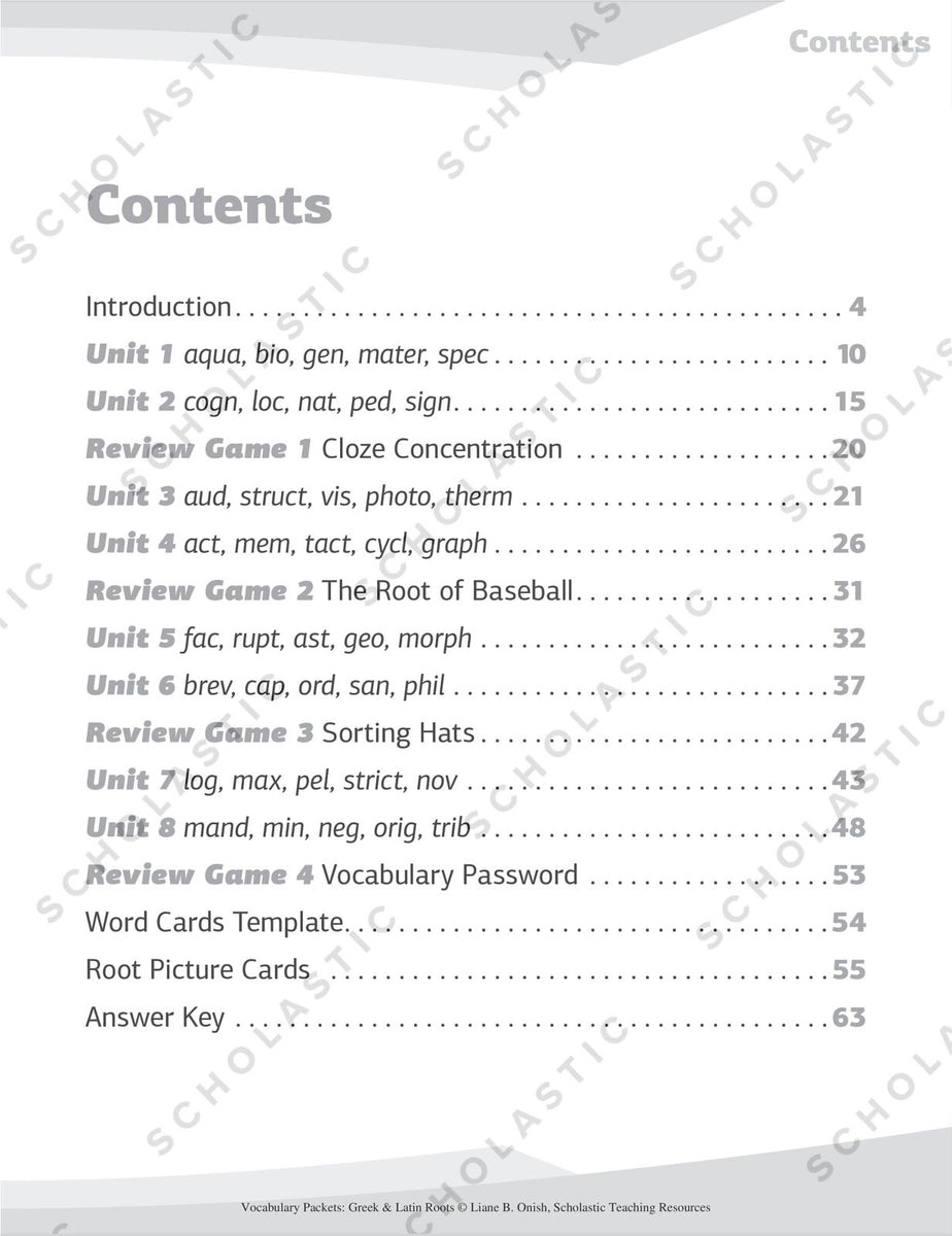 Scholastic Vocabulary Packets: Greek & Latin Roots – A Brighter Child ...